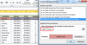 Bedingte Formatierung in Excel